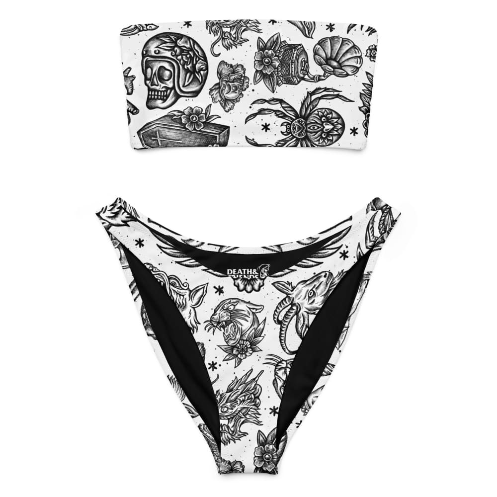 Full Set "B&W Flash" Tattoo Bikini Set – Bandeau Top & V-Cut Bottoms ...