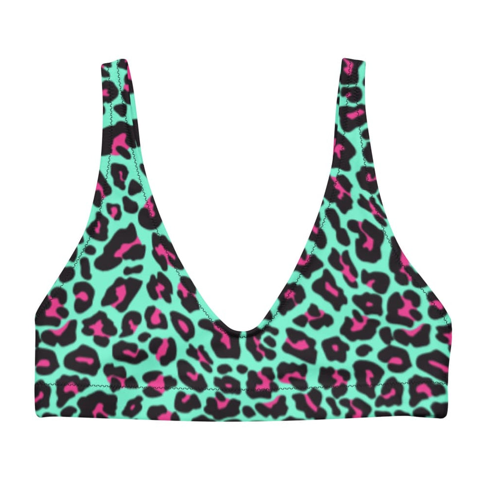 Leopard Teal & Pink Eco Padded Bikini Top - Punk Swimsuit / Gothic Swi ...