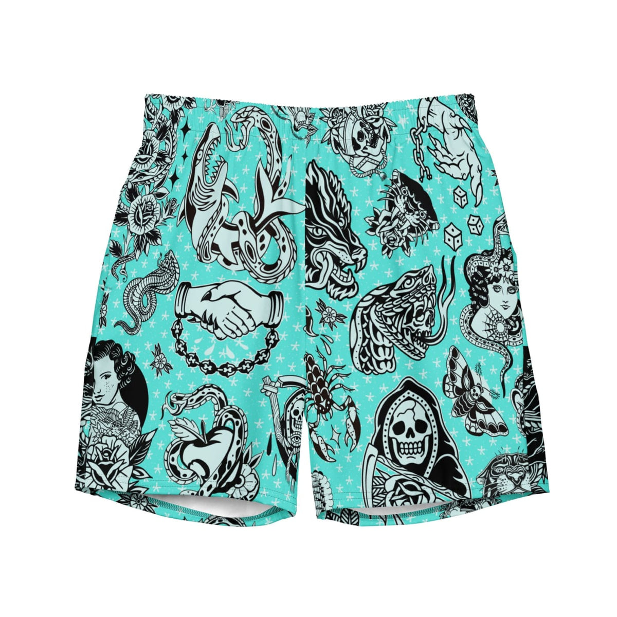 Nautical Tattoo Swim Shorts - Punk Swim Trunks - Goth Workout Clothes ...