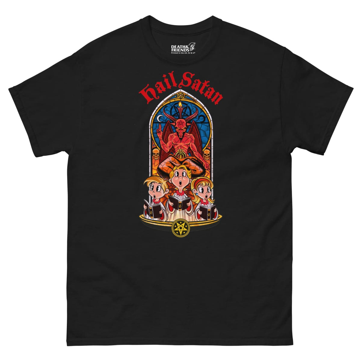Cartoon Hail Satan T - Shirt - Death and Friends – Death & Friends